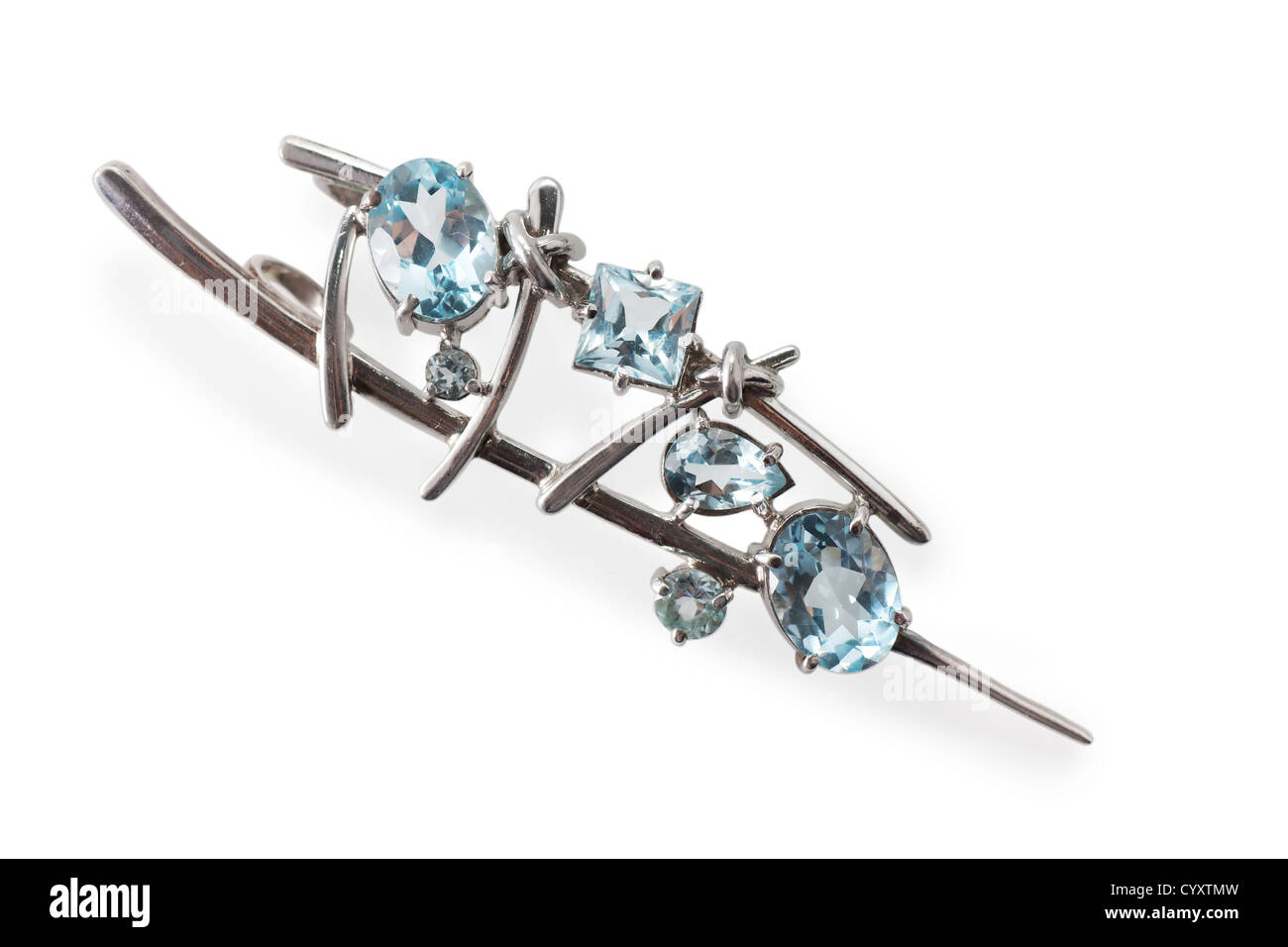 A brooch with blue gems isolated over white background Stock Photo - Alamy