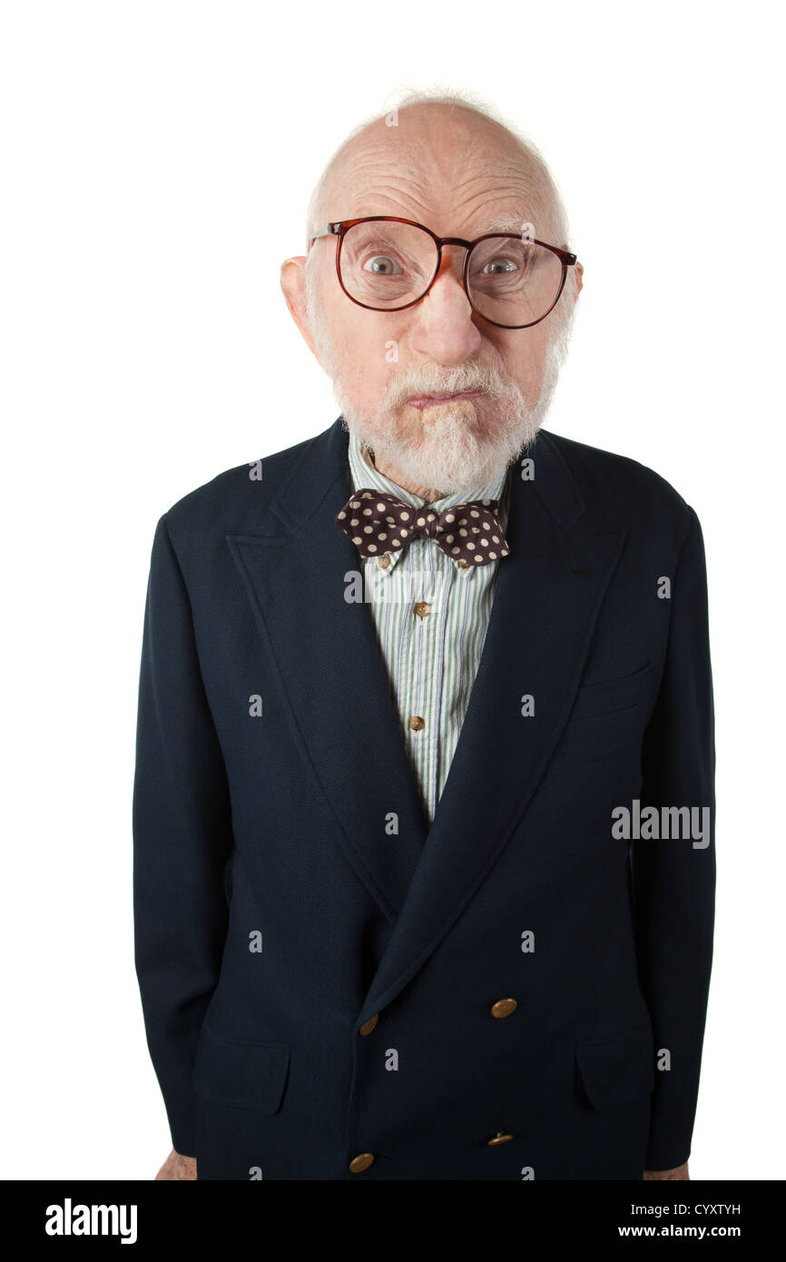 Obnoxious Senior Man with Bow Tie on White Background Stock Photo - Alamy