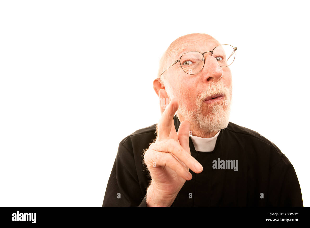 Friendly Priest with Gray hair on White Background Stock Photo - Alamy