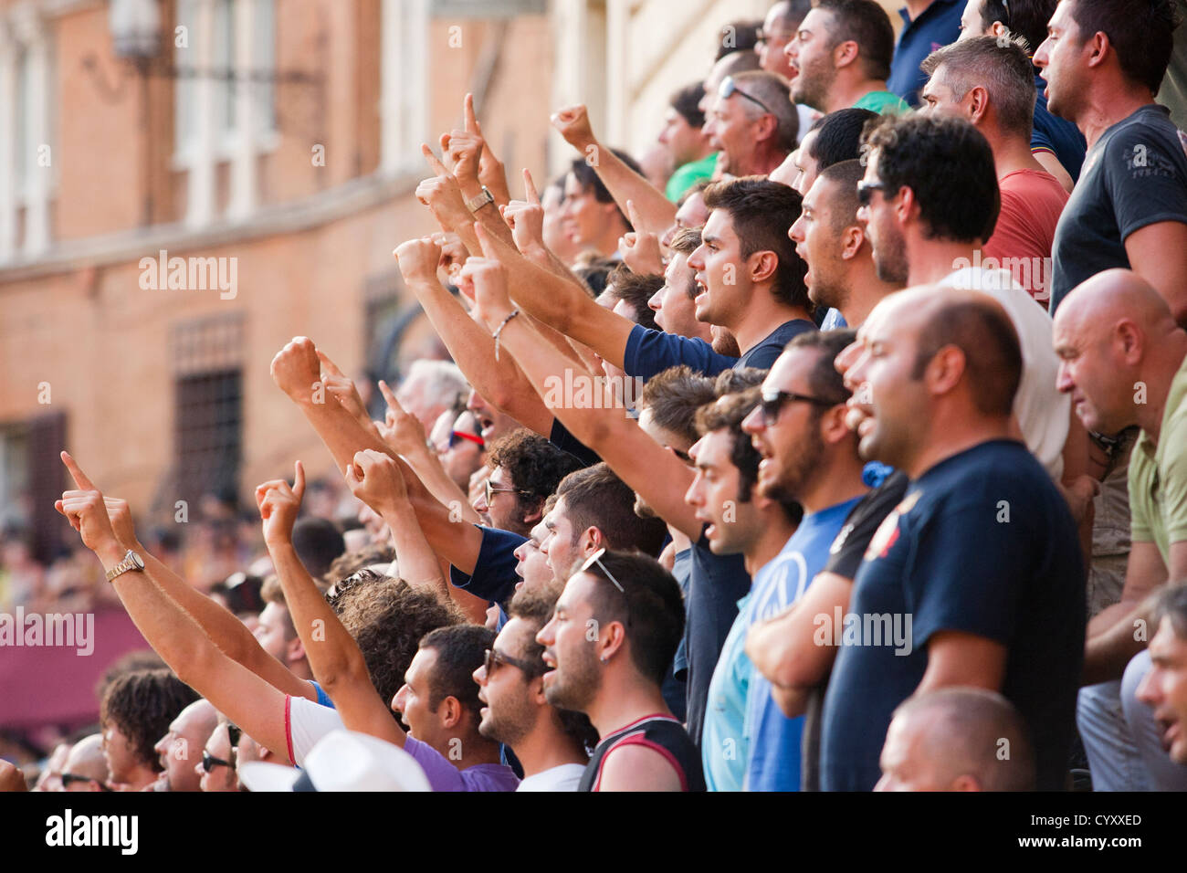 people in the campo square, palio of siena, siena, tuscany, italy ...