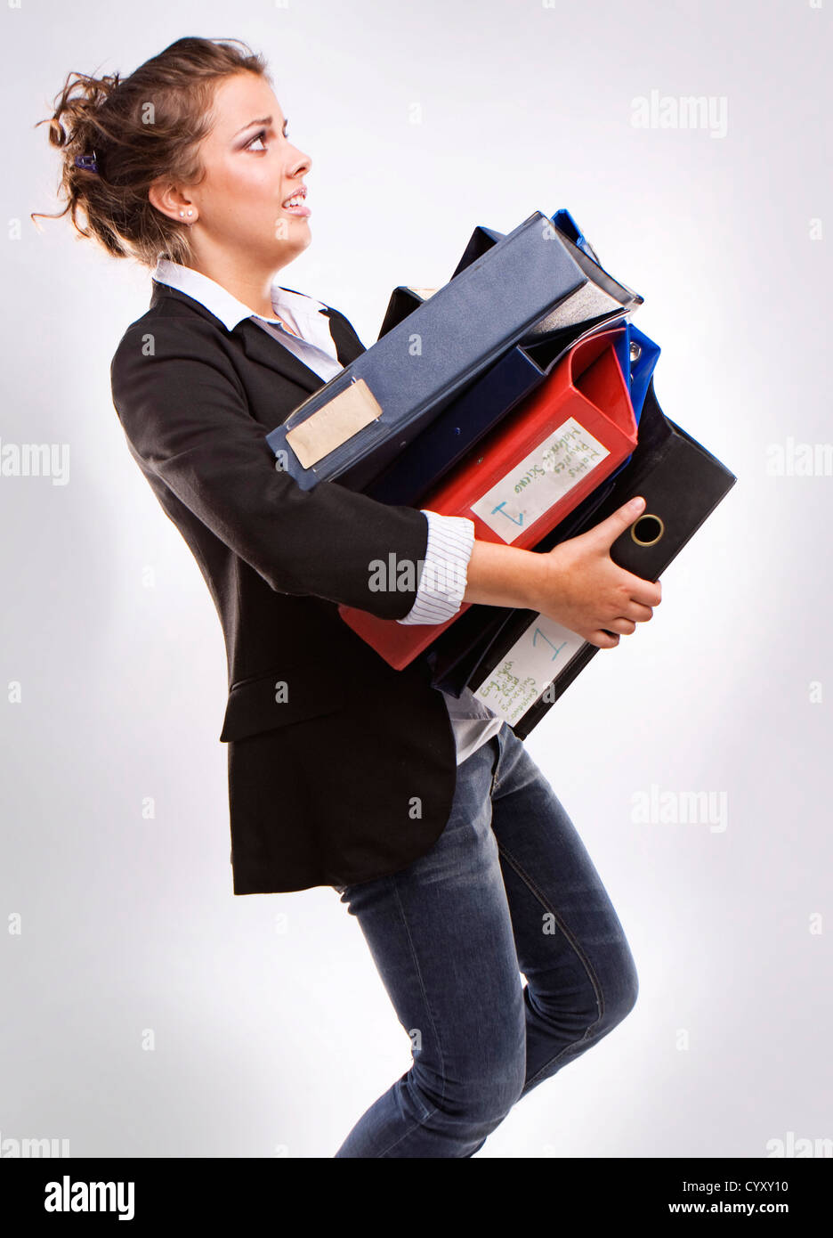 busy business woman with folders of folders with documents Stock Photo ...
