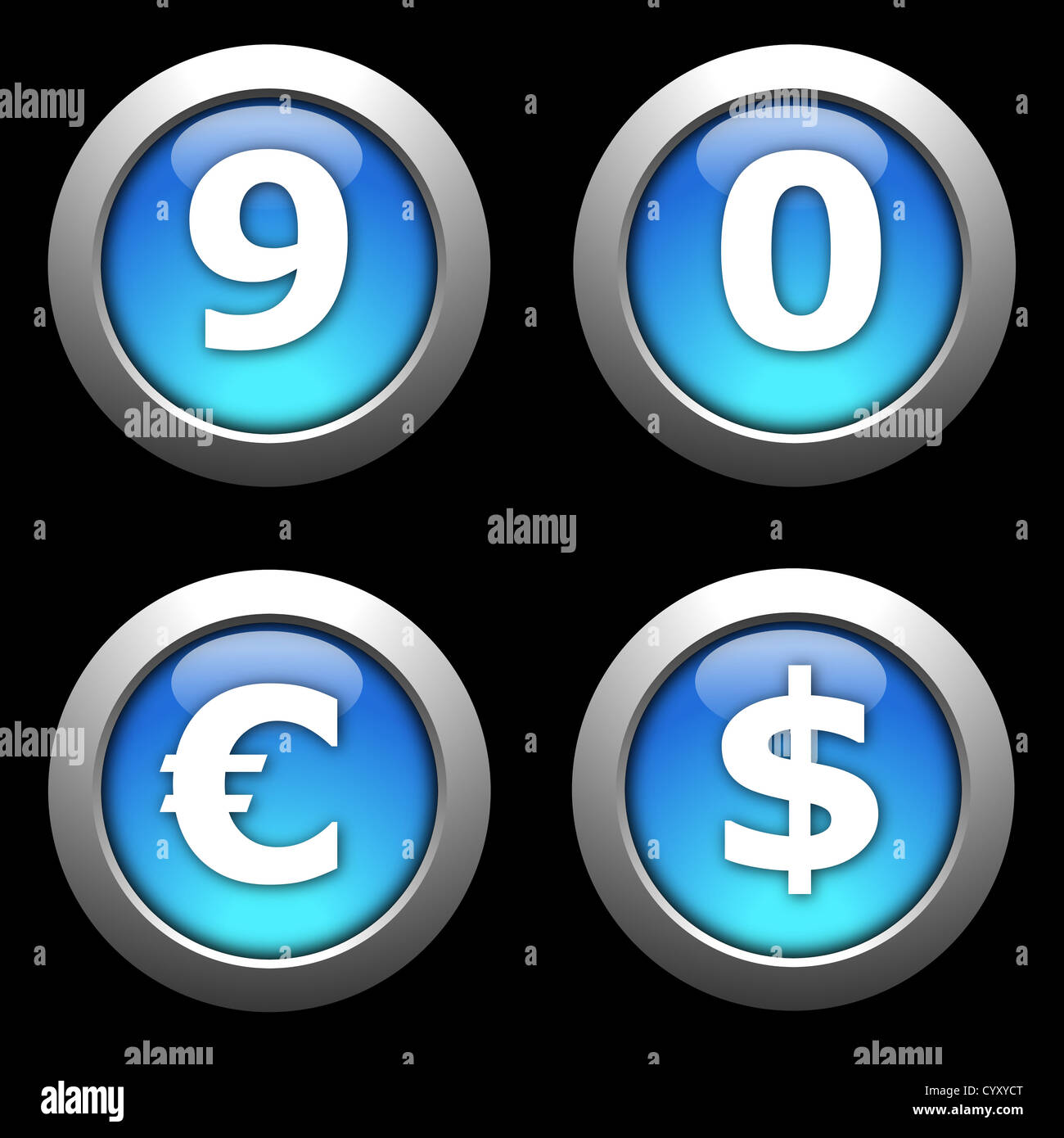 alphabet button collection isolated on black background Stock Photo - Alamy