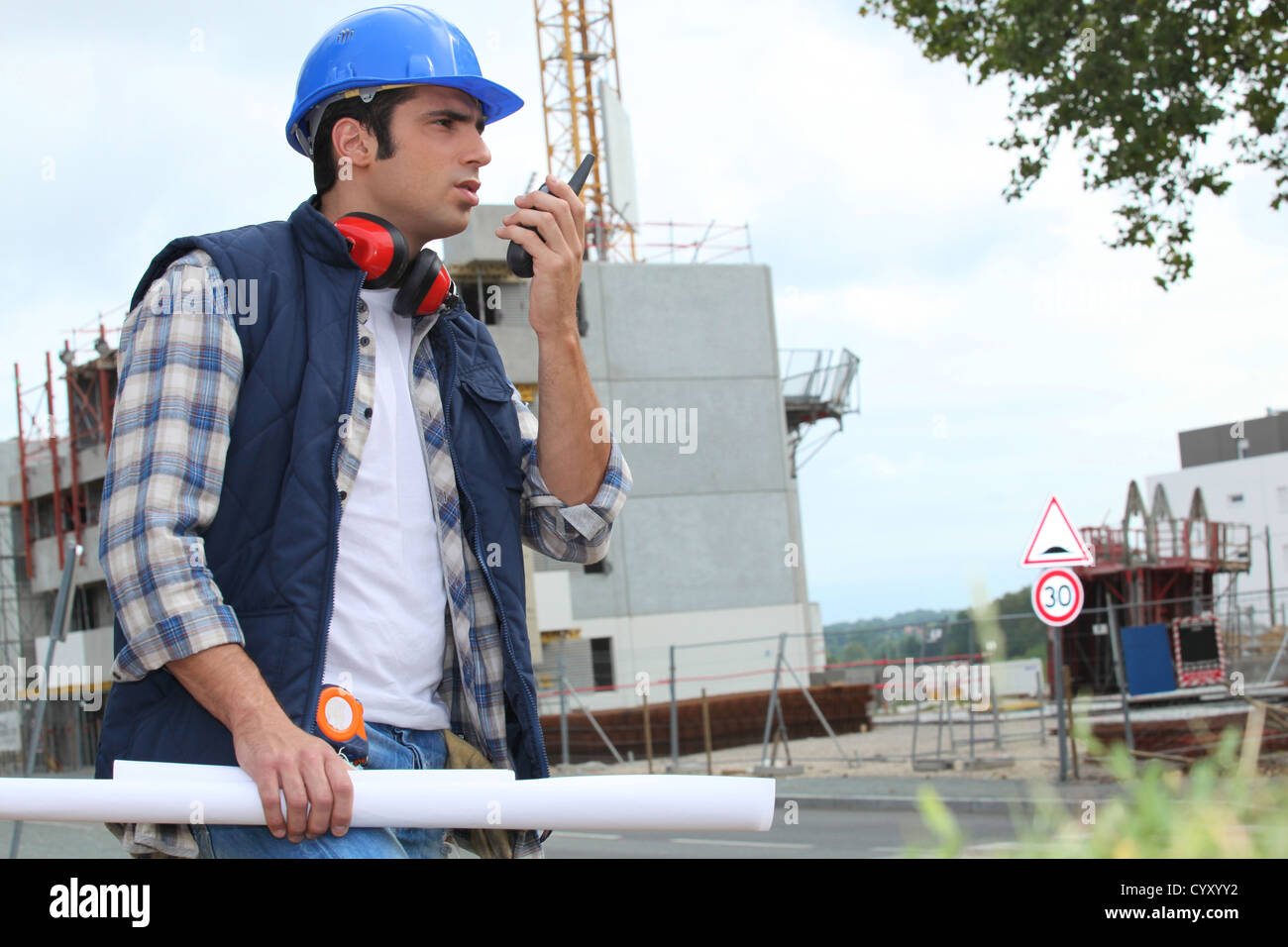 Construction worker on site Stock Photo - Alamy