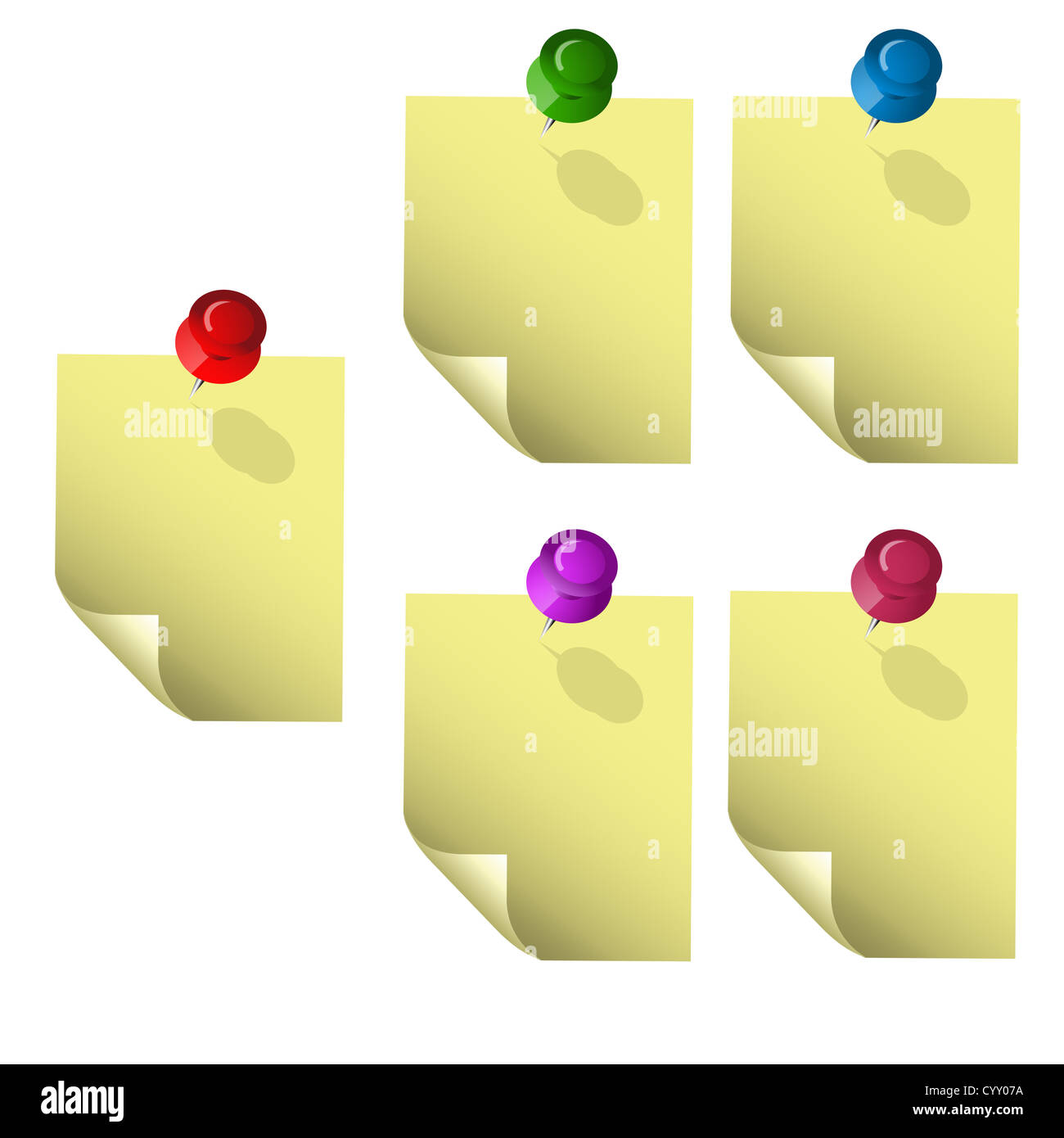 illustration of set of sticky chits with pushpin on isolated background ...