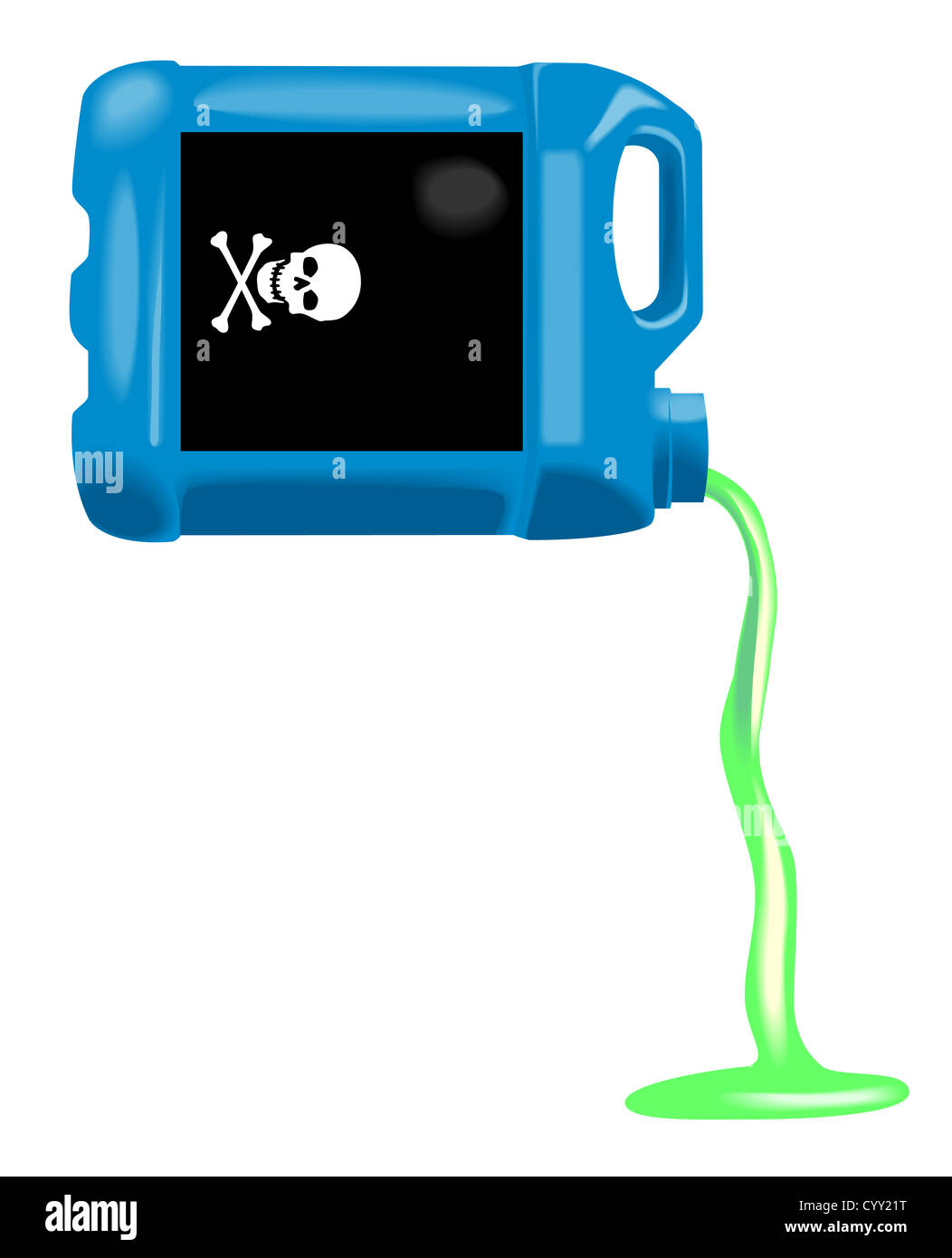 Illustration of an anti-freeze container being poured with poison sign ...