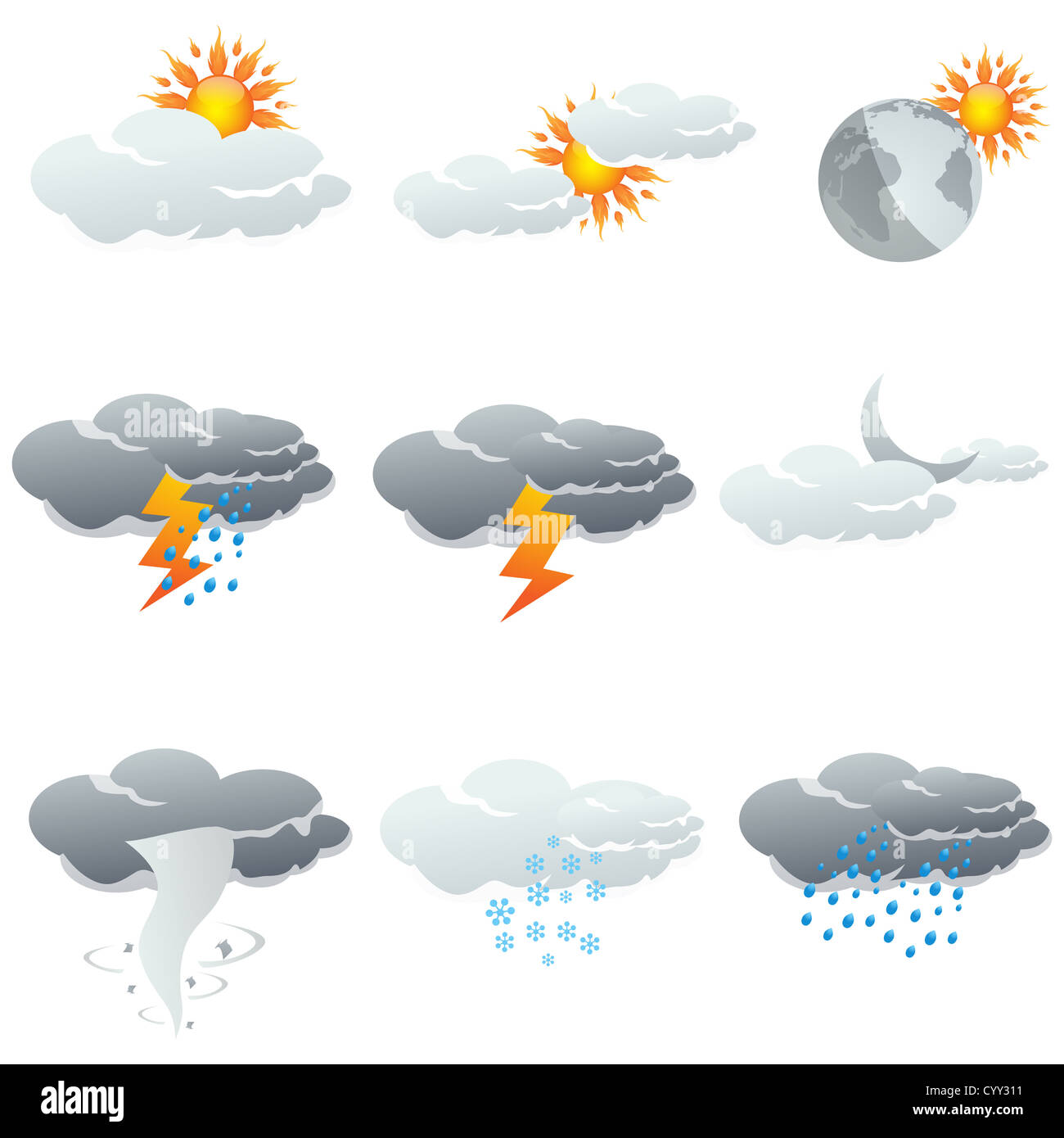 illustration of set of clouds showing different weather Stock Photo - Alamy
