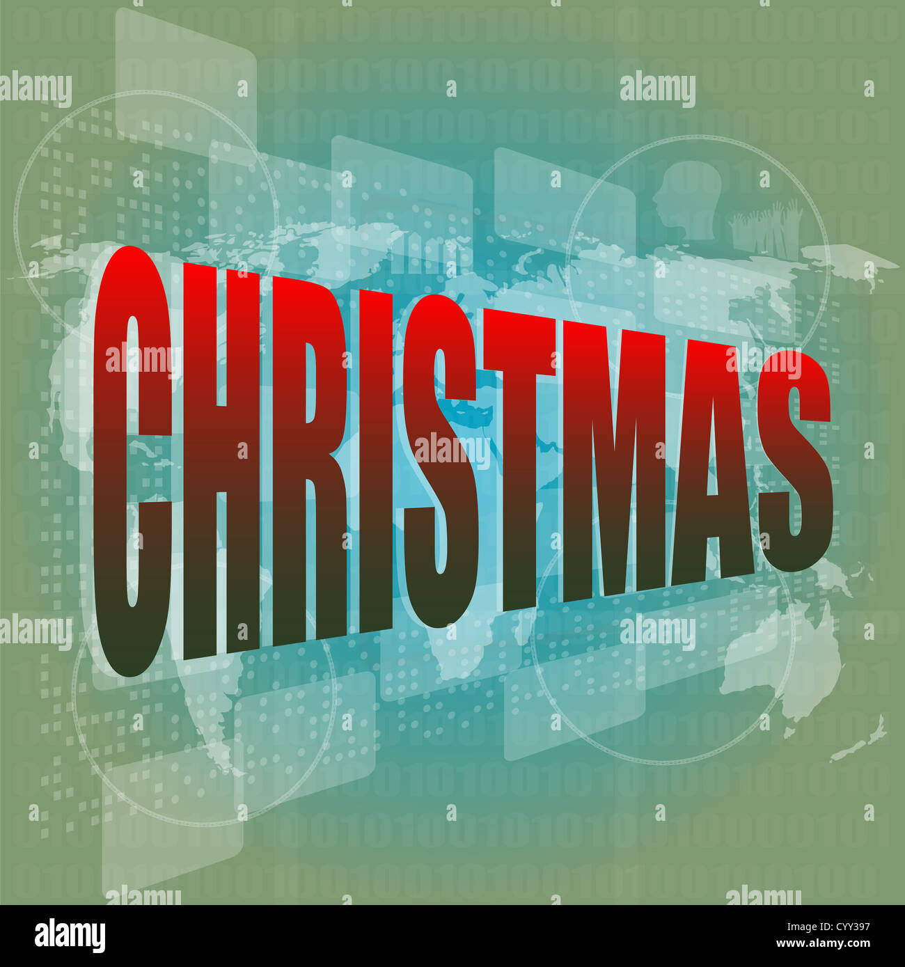 christmas word on digital screen with world map - holiday concept Stock ...