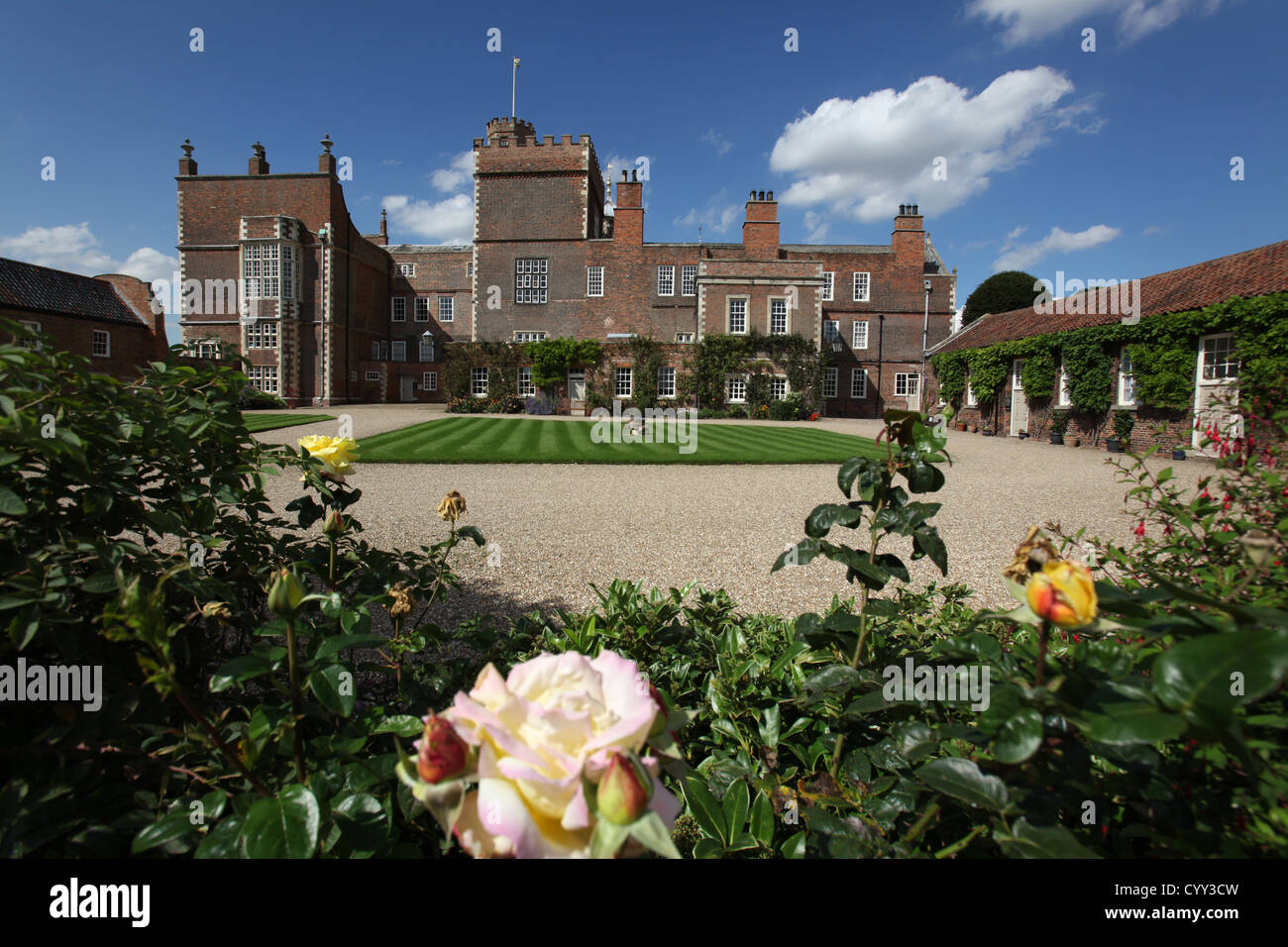 Burton Constable gardens with the south elevation of the 16th century ...