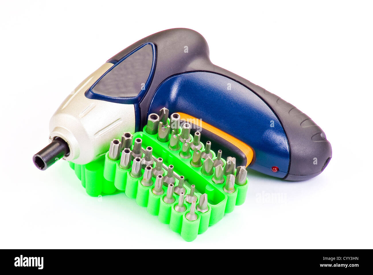 Battery drill screwdriver tool kit over white background Stock Photo ...
