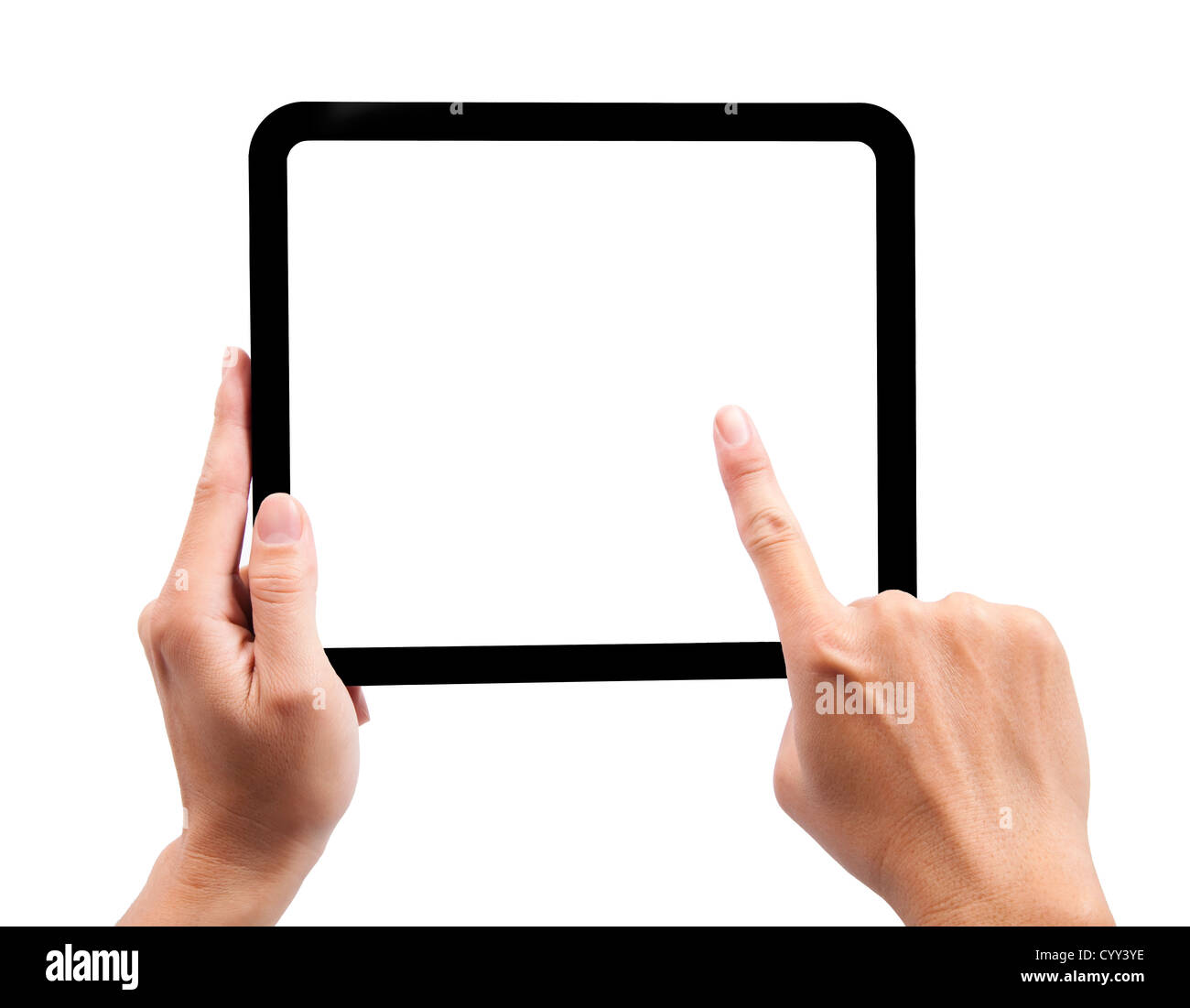 Hand holding touchpad and touching the screen Stock Photo - Alamy