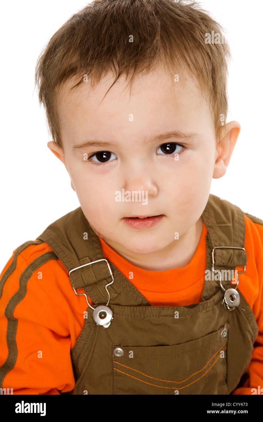 Boy portrait looking straight isolated on white Stock Photo - Alamy
