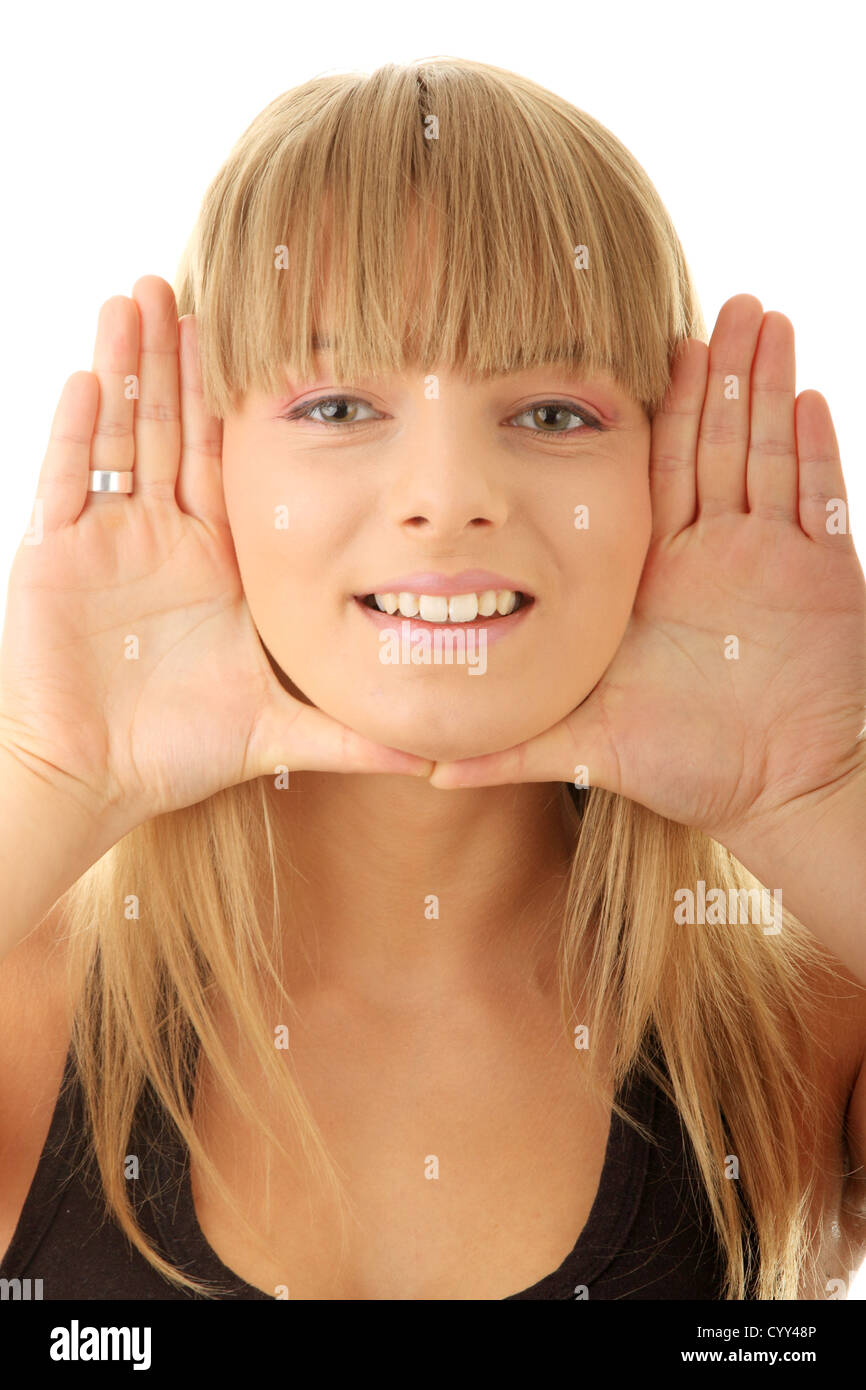 Young woman frame her face with hands Stock Photo - Alamy Young woman frame her face with hands Stock Photo - Alamy
