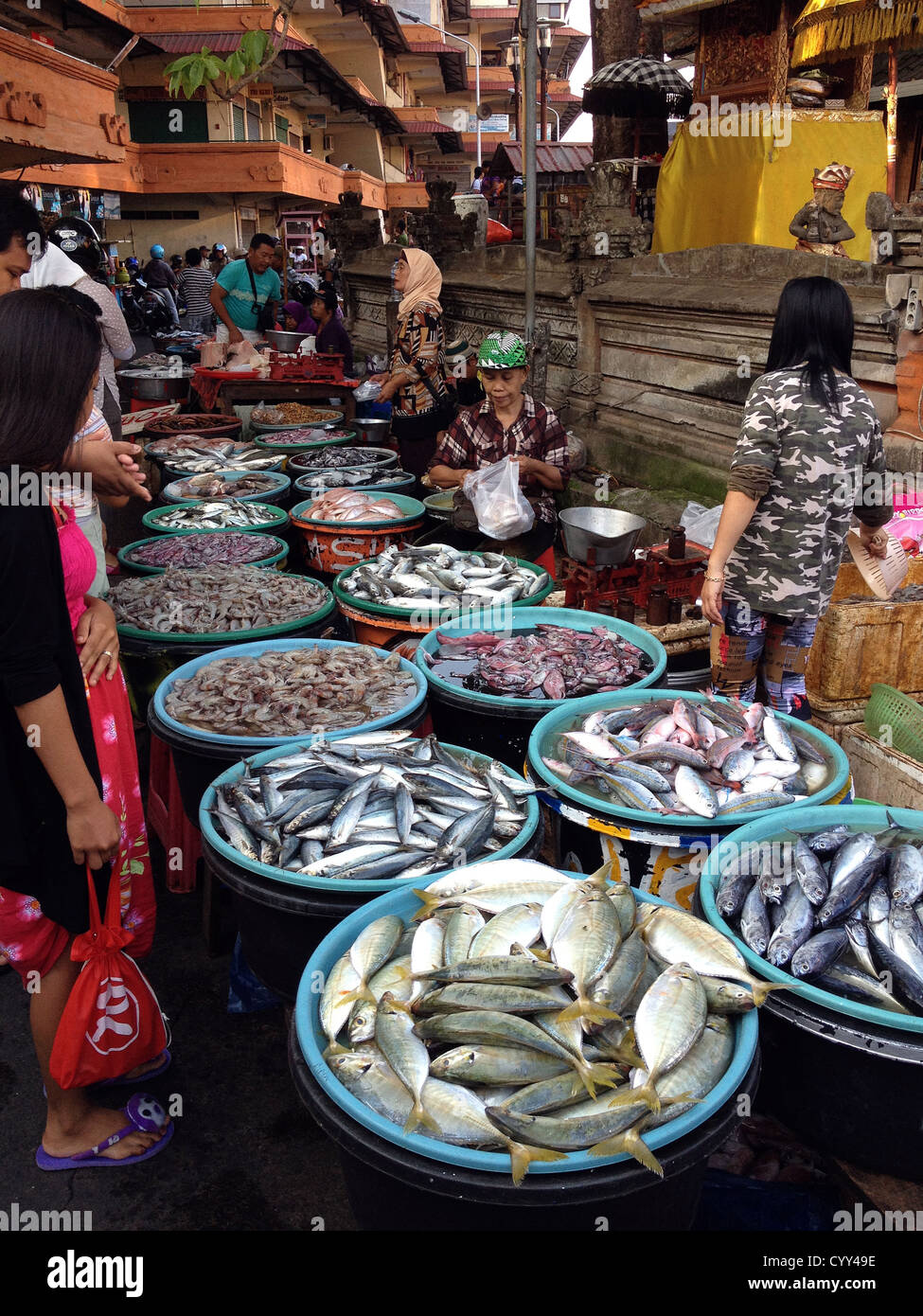 Seafood in open air food market in Denpasar Bali Indonesia Stock Photo ...