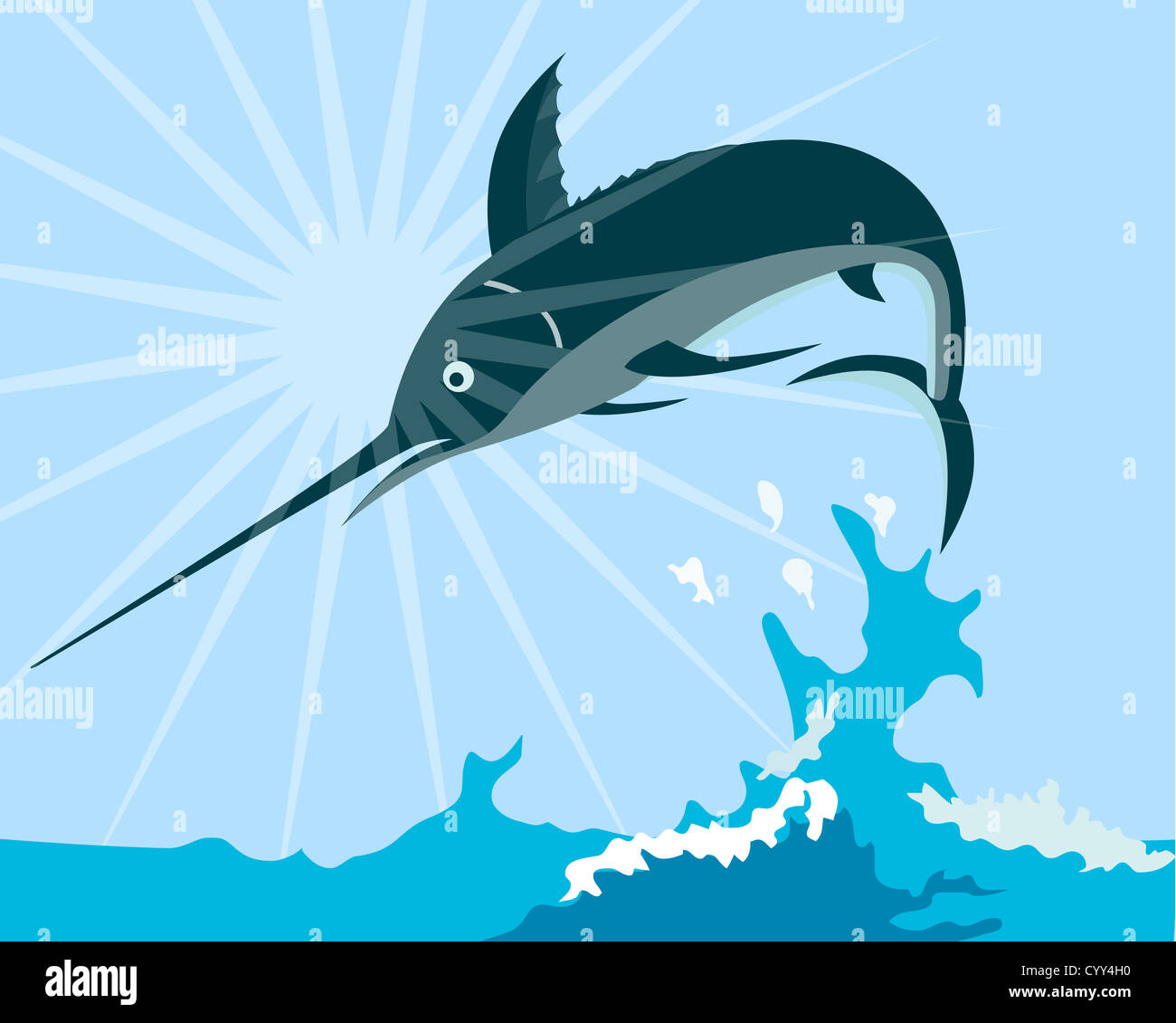 Illustration of a blue marlin fish jumping done in retro style Stock ...