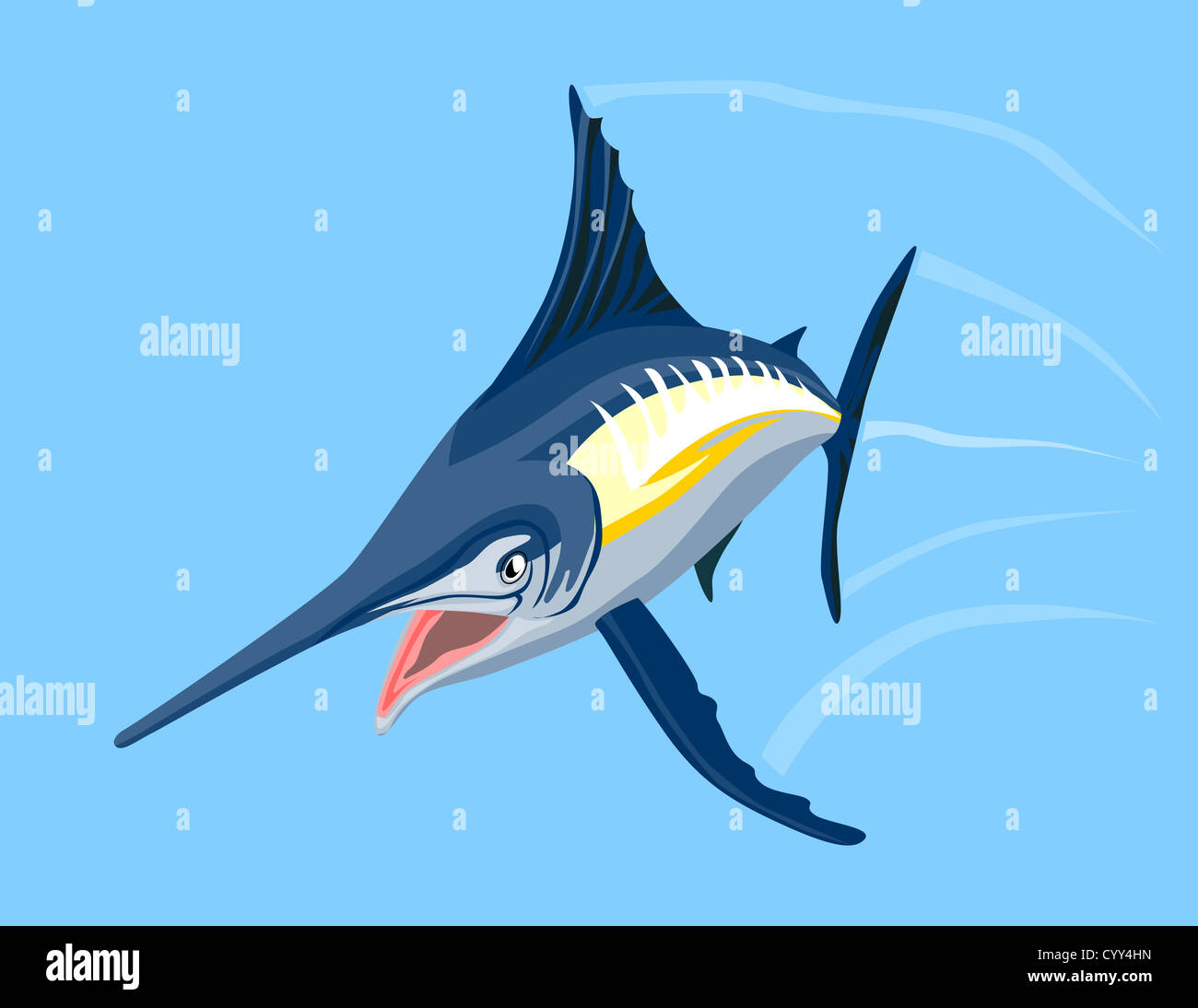 Illustration of a blue marlin fish jumping done in retro style Stock ...