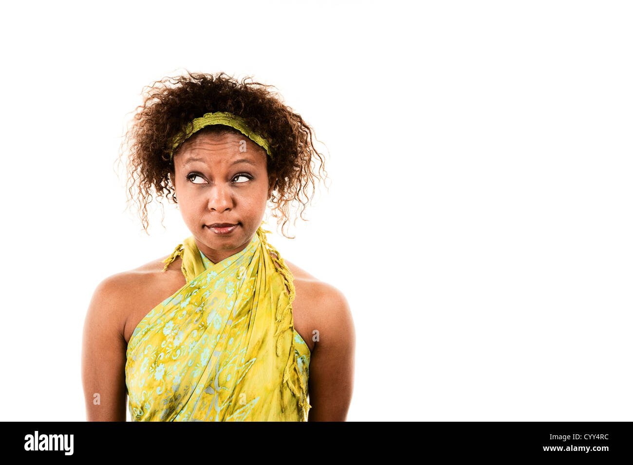 Pretty African American Woman on White Background Stock Photo - Alamy