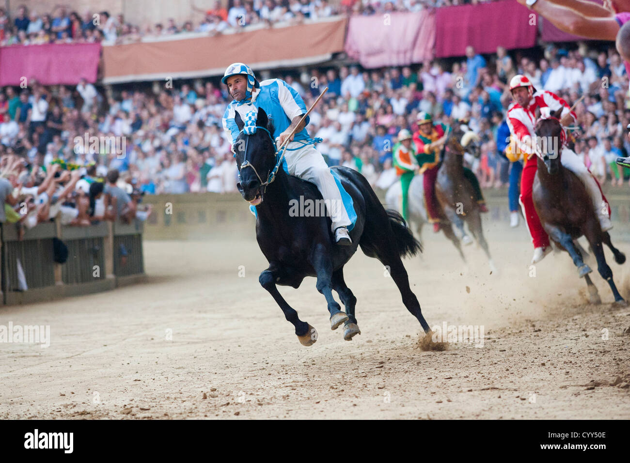 the race, contrada of the wave, palio of siena, siena, tuscany, italy ...