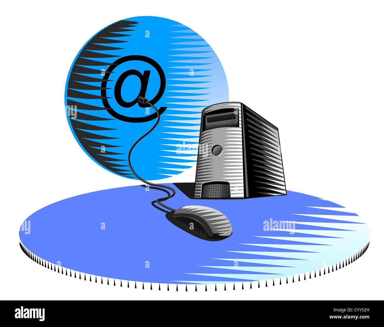 Illustration of a wired computer mouse pc tower connecting to globe ...