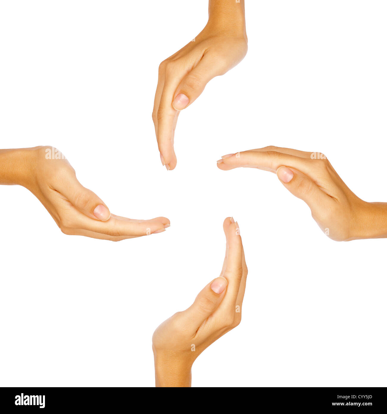 Four hands in circle hi-res stock photography and images - Alamy