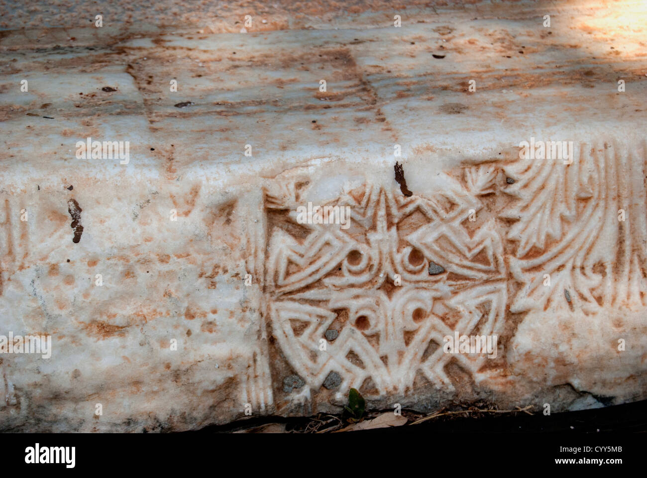 Limestone lintel with carved decoration Stock Photo - Alamy