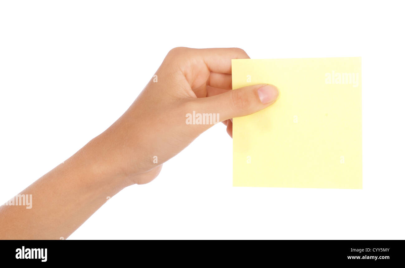 hand holding a blank note on isolated background Stock Photo - Alamy