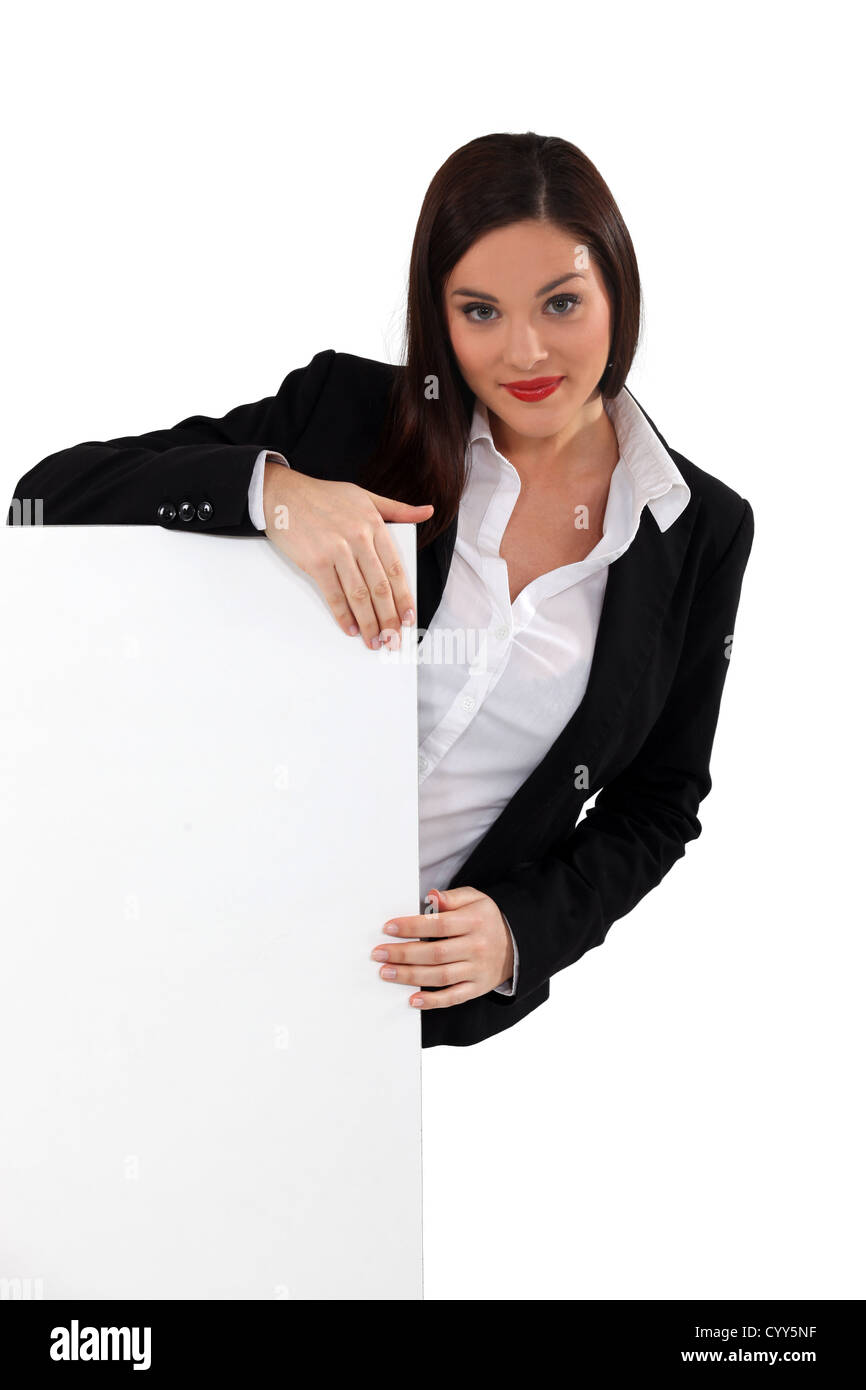 beautiful secretary holding board Stock Photo - Alamy