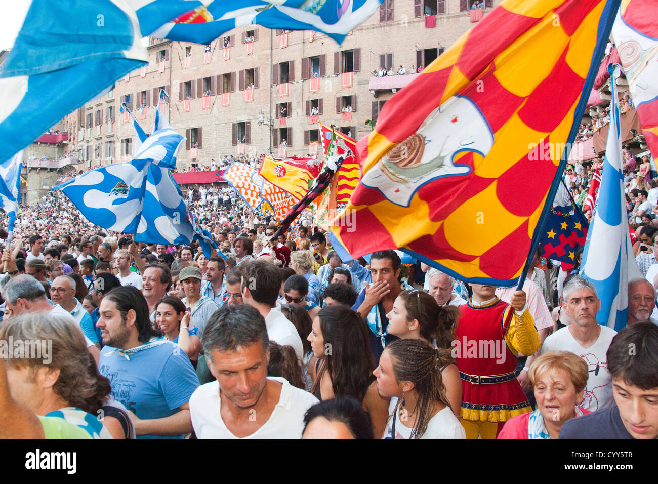 Flags of the contrade of the palio of siena hi-res stock photography ...