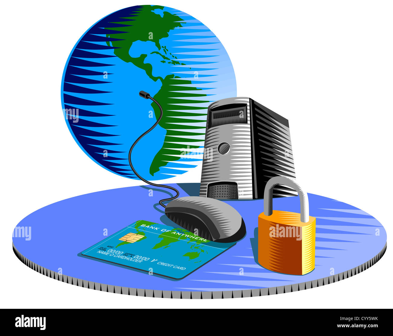 Illustration of a wired computer mouse connected to monitor pc tower ...