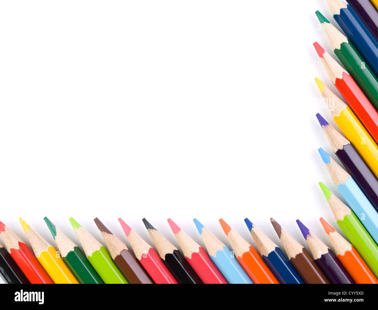Colored pencils form a frame over a white background. Copy space Stock ...