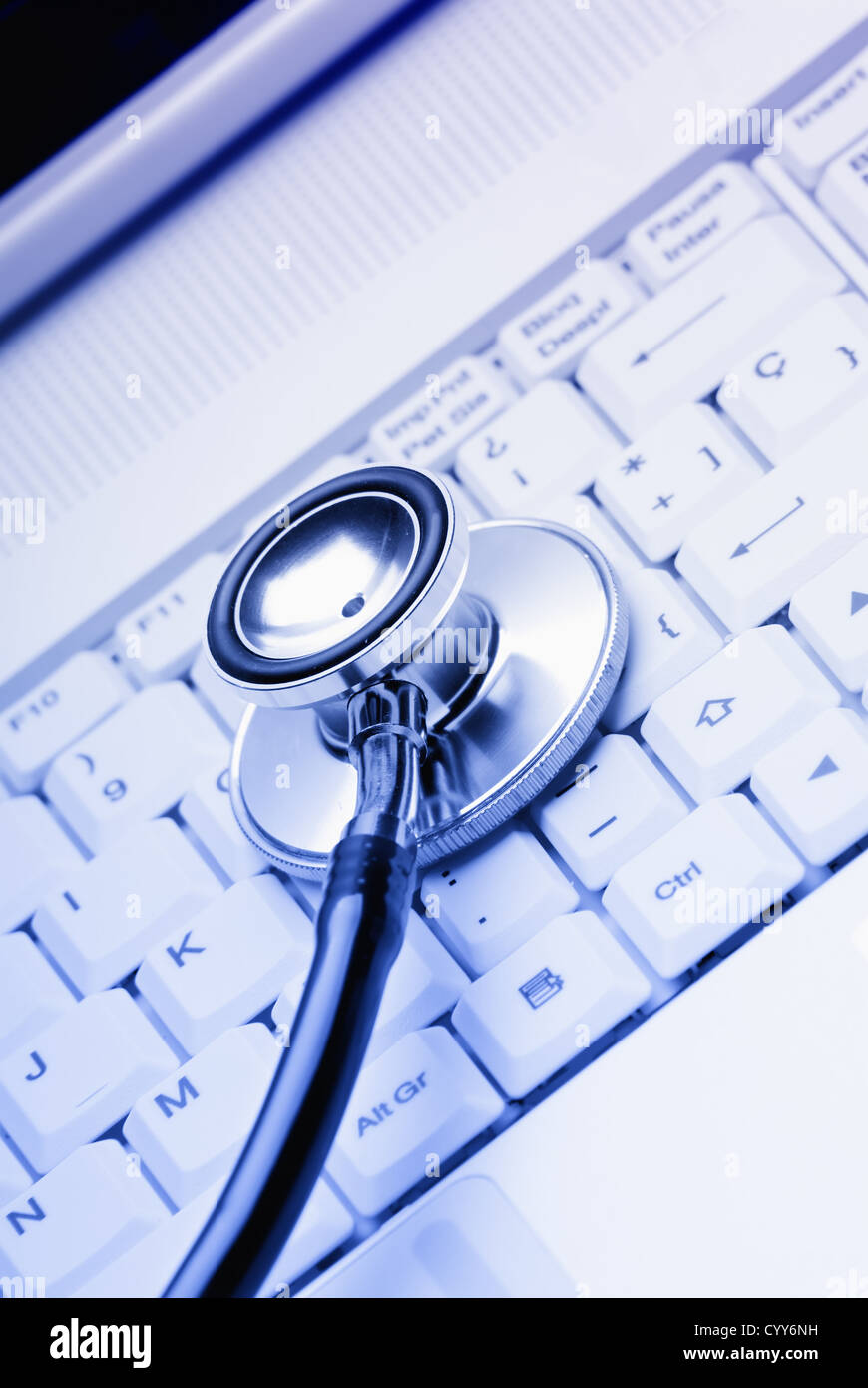 Computer keyboard with stethoscope. Good technical support symbol Stock ...