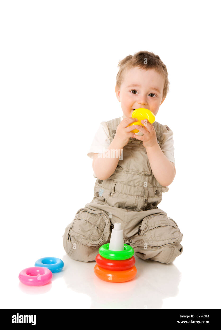 One year Boy Playing with colorful toy isolated on white Stock Photo ...