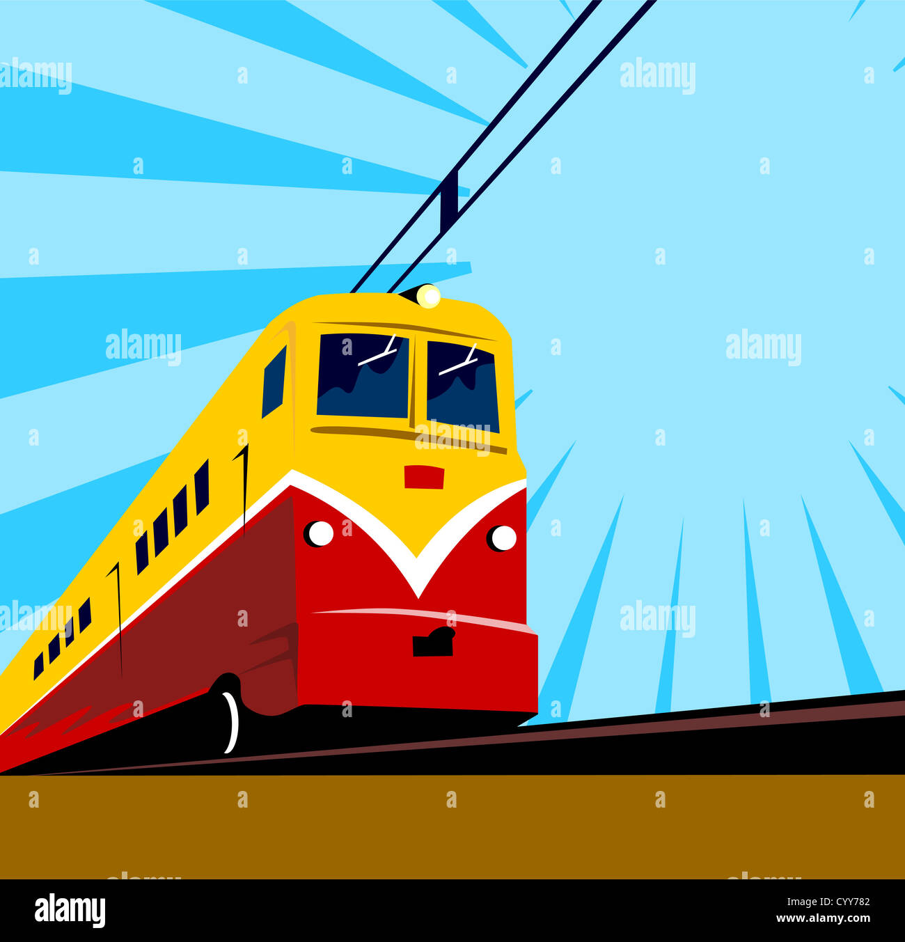 Illustration of a electric passenger train viewed from a high angle ...