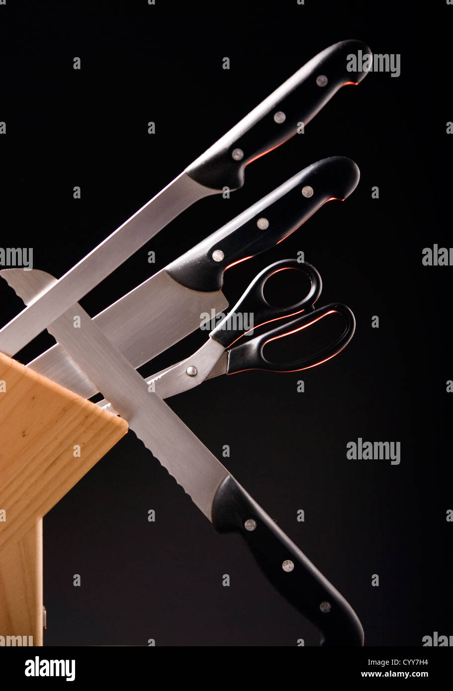 Studio shoot of a knife set on a black background Stock Photo - Alamy
