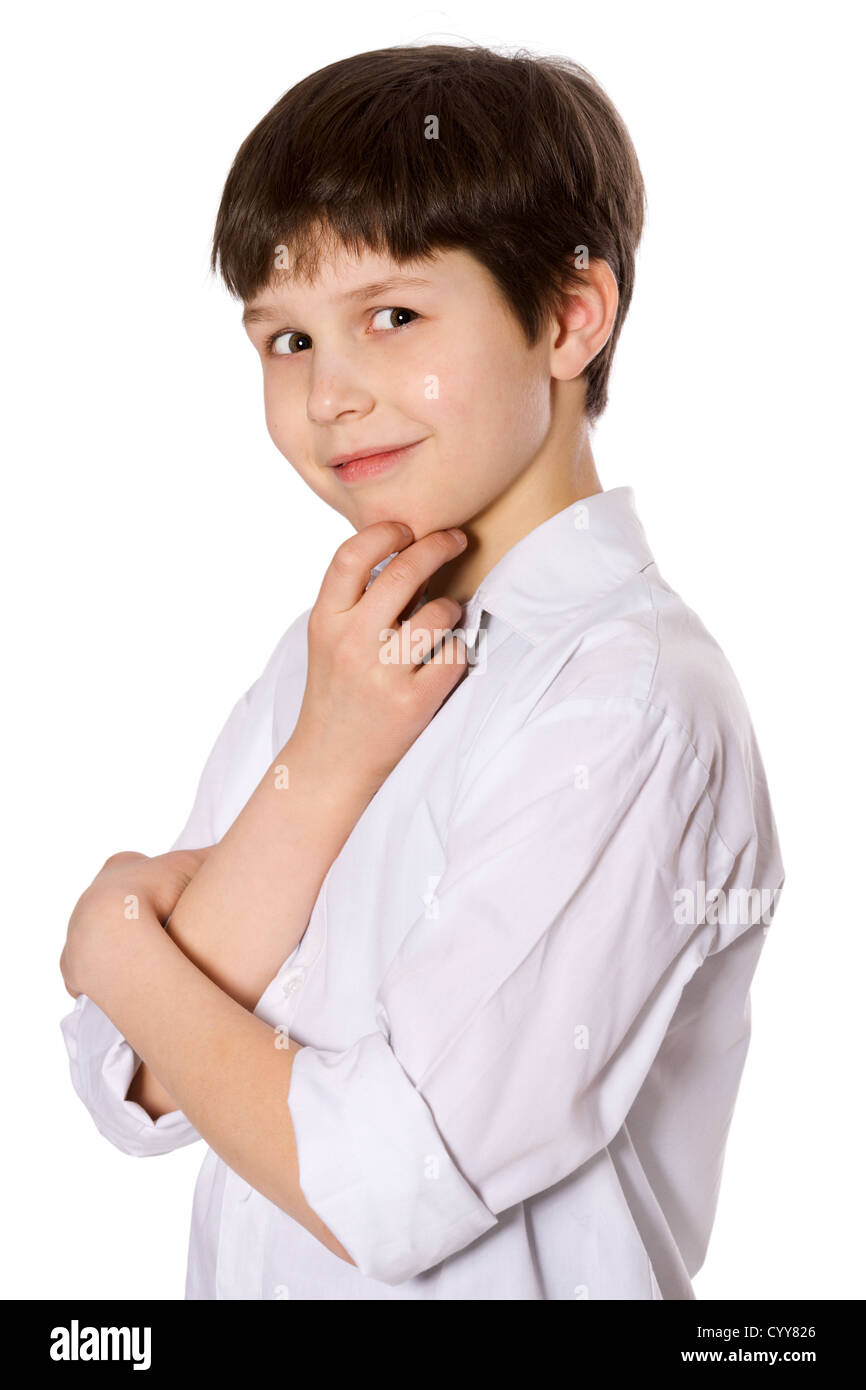 little serious boy portrait isolated on white Stock Photo - Alamy
