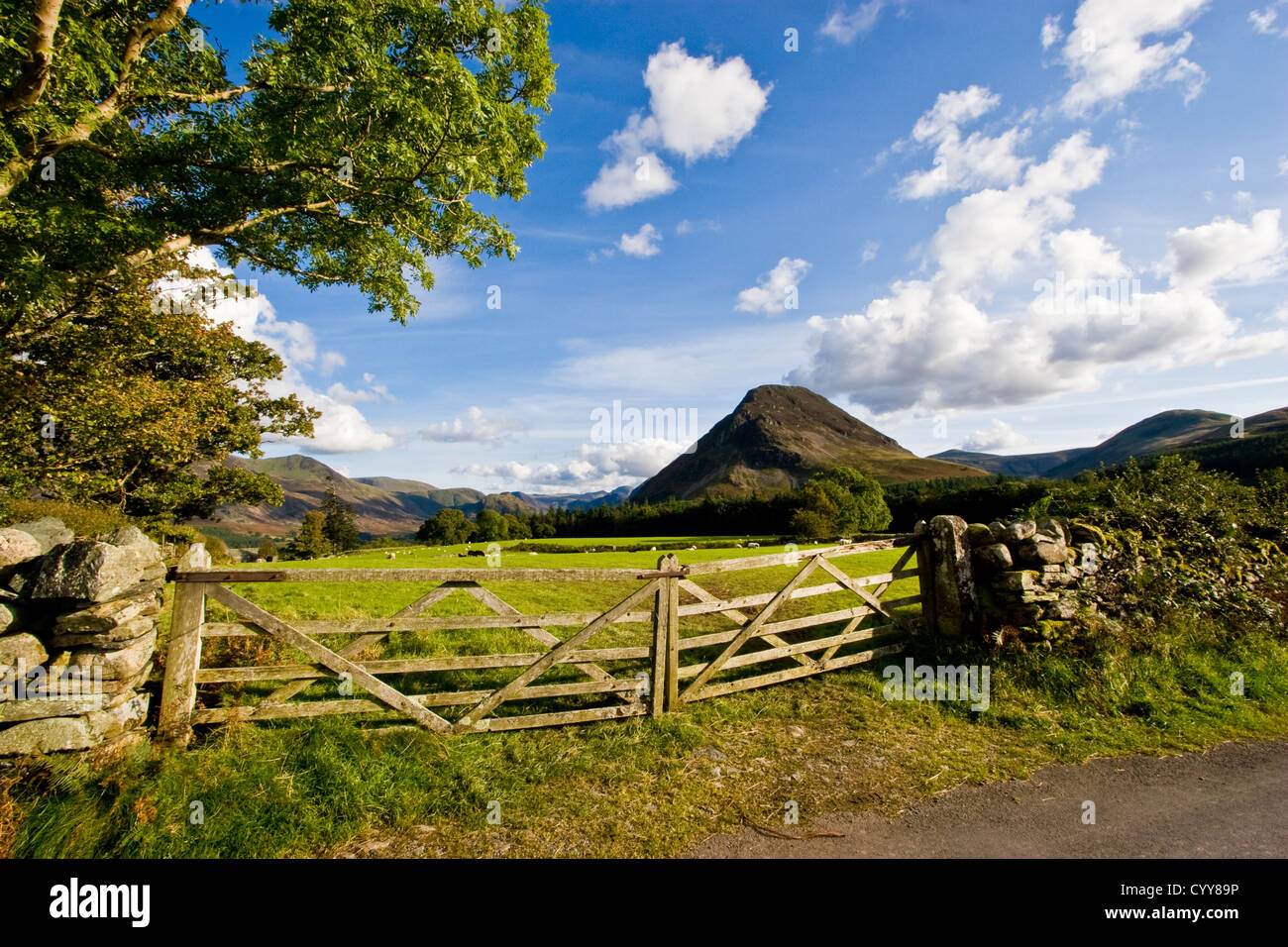 A double gated field near Mellbreak with a blue cloudy sky Stock Photo ...