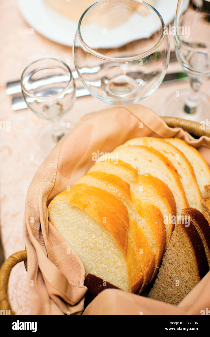 Set of sliced Bread on restaurant table Stock Photo - Alamy