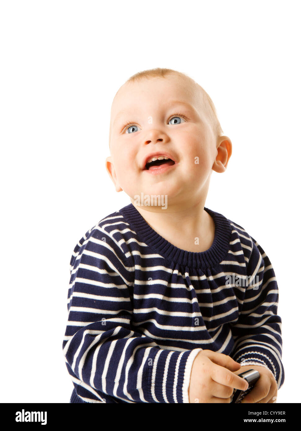 Serious One year boy looking up isolated on white Stock Photo - Alamy