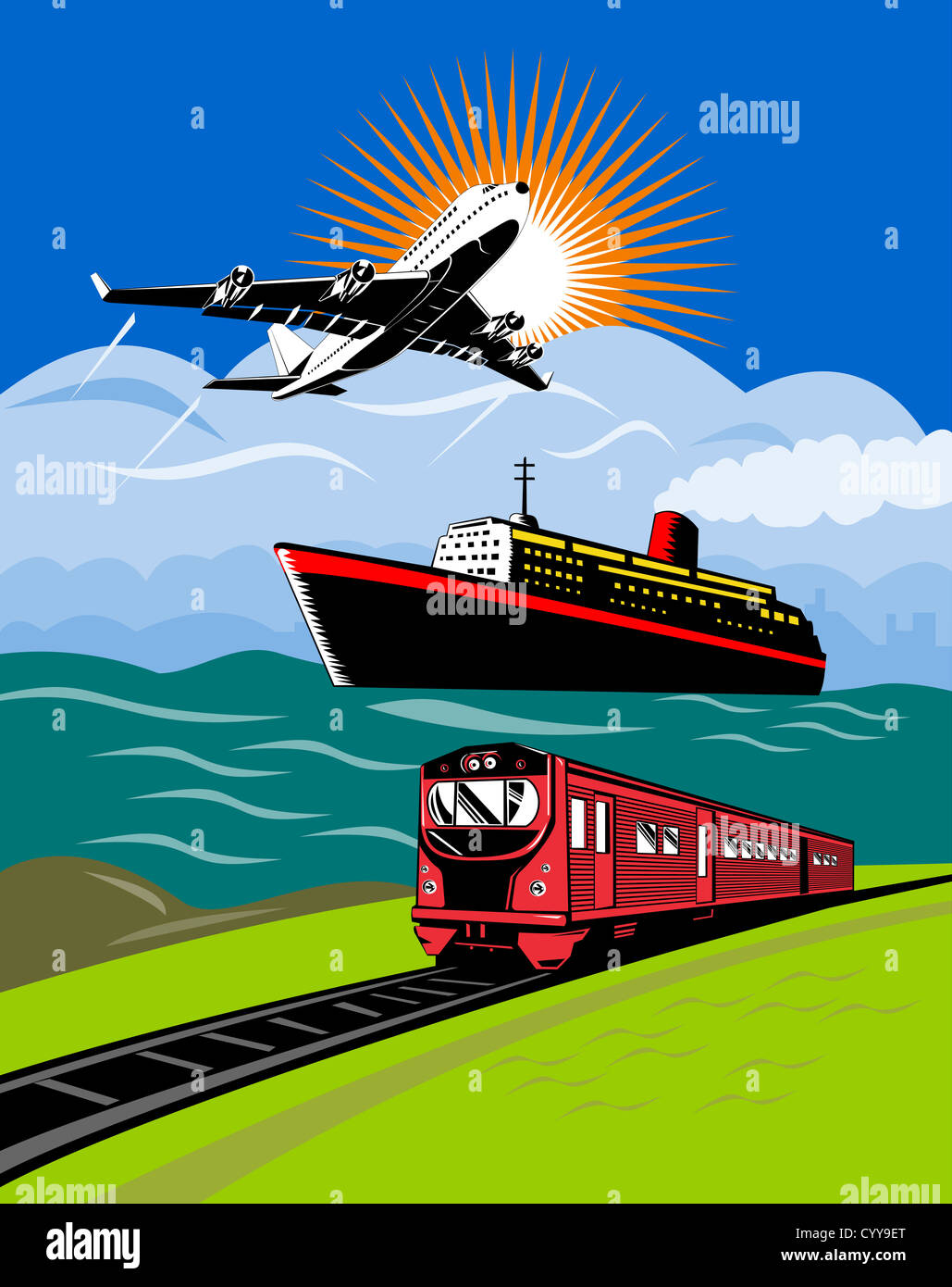 Flying train illustration hi-res stock photography and images - Alamy