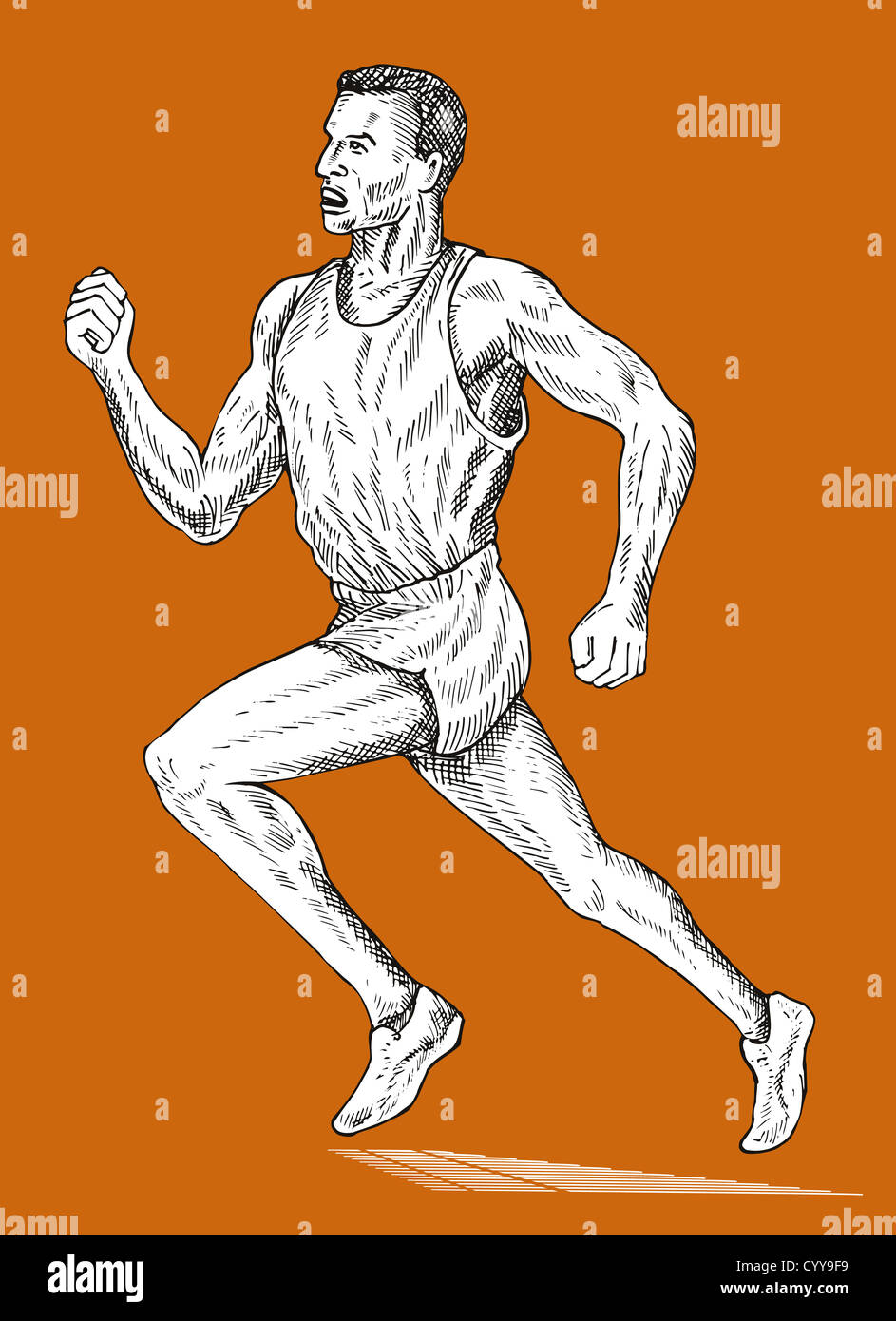 illustration of a track and field athlete running done in sketch ...