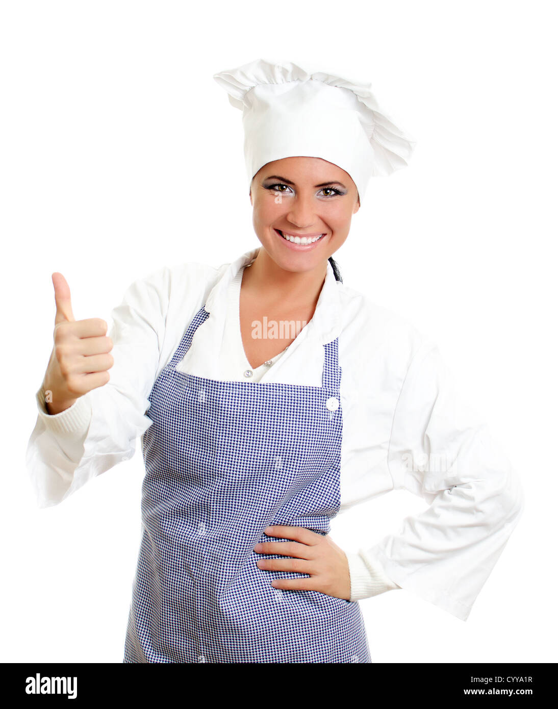 Happy chief cook giving thumbs up. Isolated on white Stock Photo - Alamy