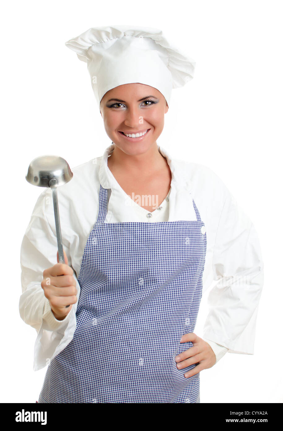 Smiling chief cook with a ladle. Isolated on white Stock Photo - Alamy