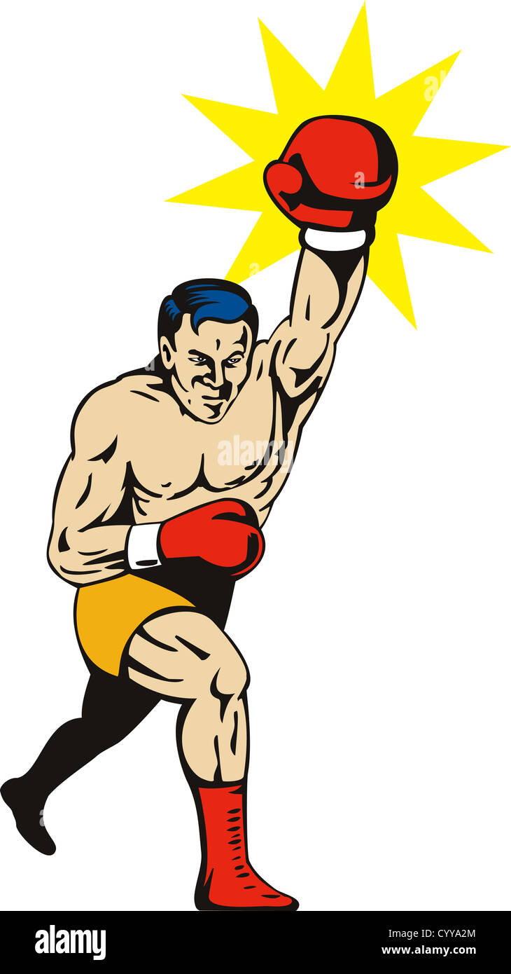 illustration of a boxer jabbing punching retro isolated on white Stock ...