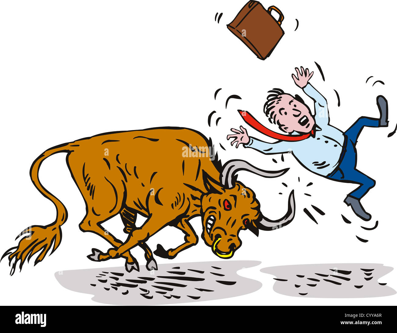 illustration of a raging bull charging attacking a business man on ...