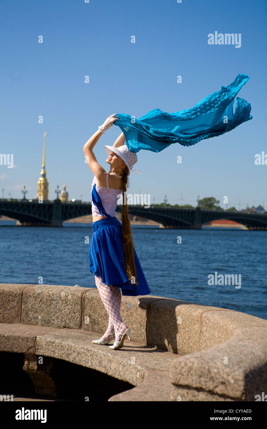 Young woman Dancing in the wind Russia, St. Petersburg Stock Photo - Alamy