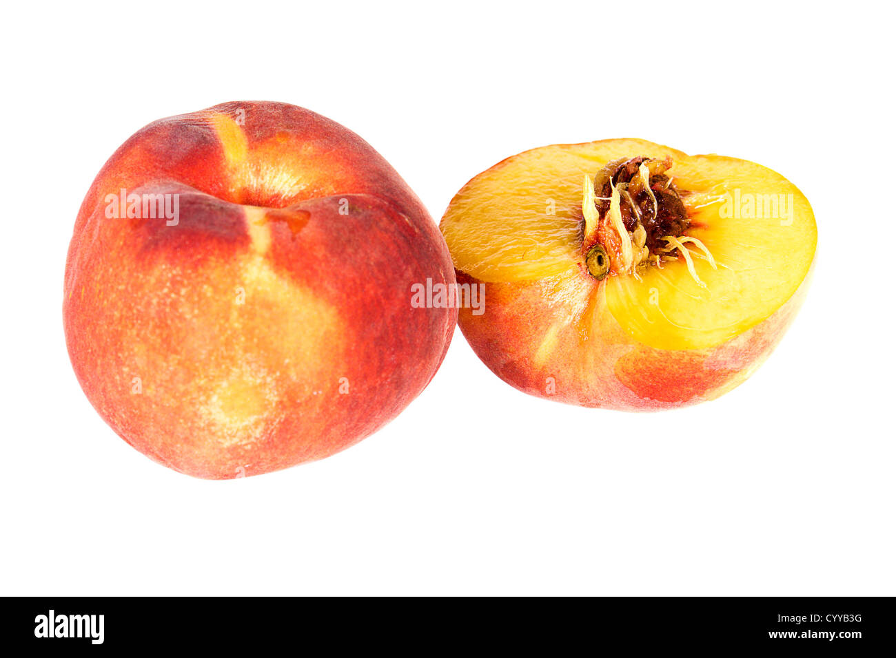 ripe yellow peach isolated on white background Stock Photo - Alamy