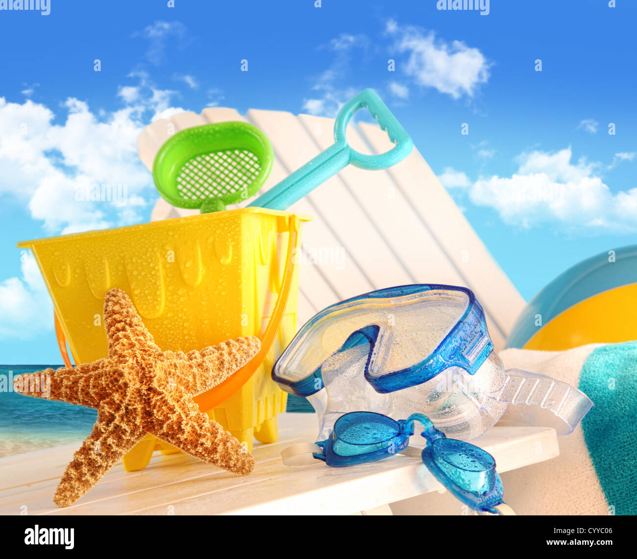 Closeup of children's beach toys at the beach Stock Photo - Alamy