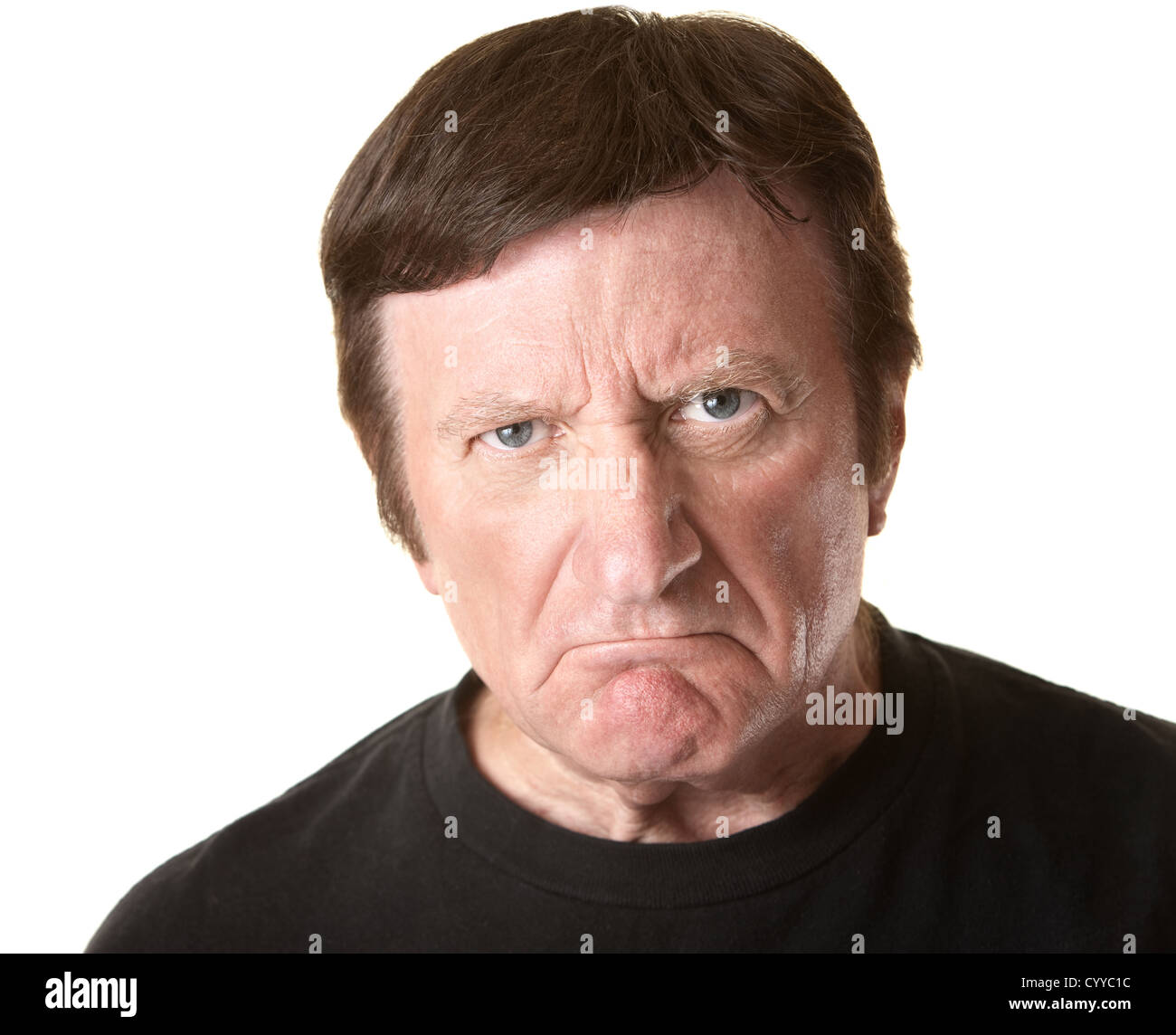 Skeptical mature man over white background Stock Photo - Alamy