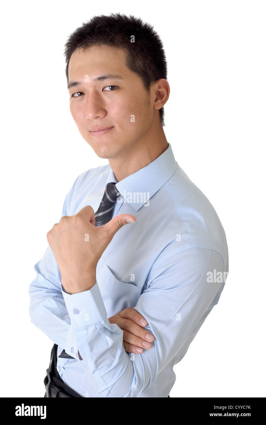 Successful business man of Asian, closeup portrait on white background ...