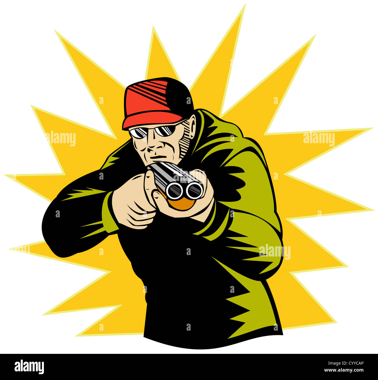 illustration of a hunter aiming shotgun rifle gun done in retro style ...