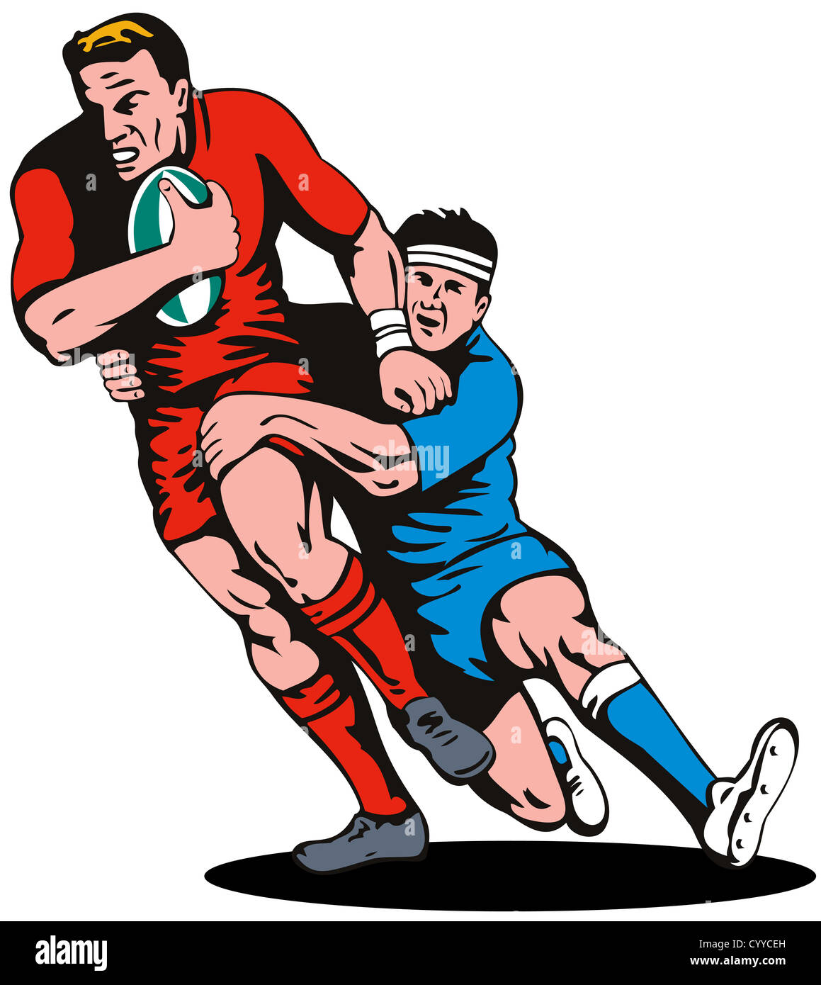 illustration of a rugby player running passing the ball being tackled ...